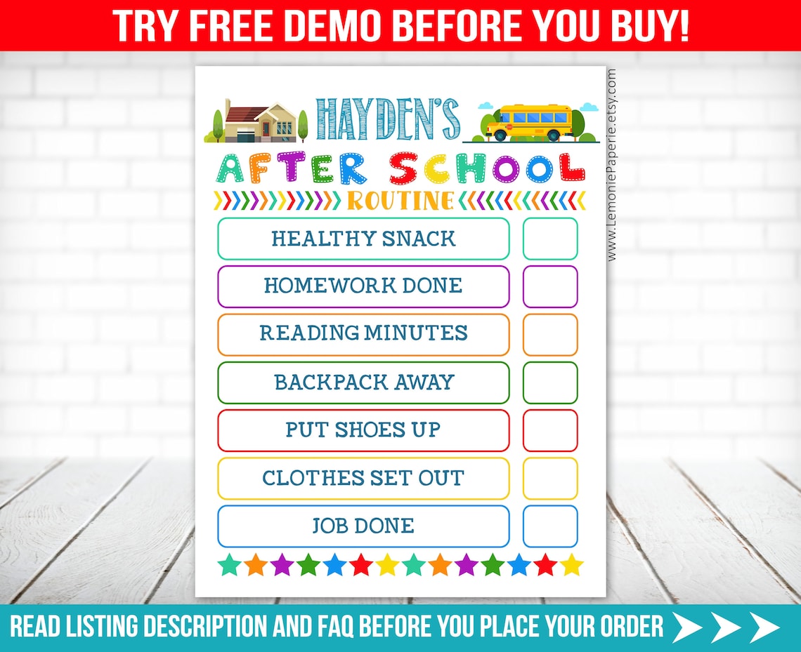 After School Routine Chart Editable After School Checklist | Etsy