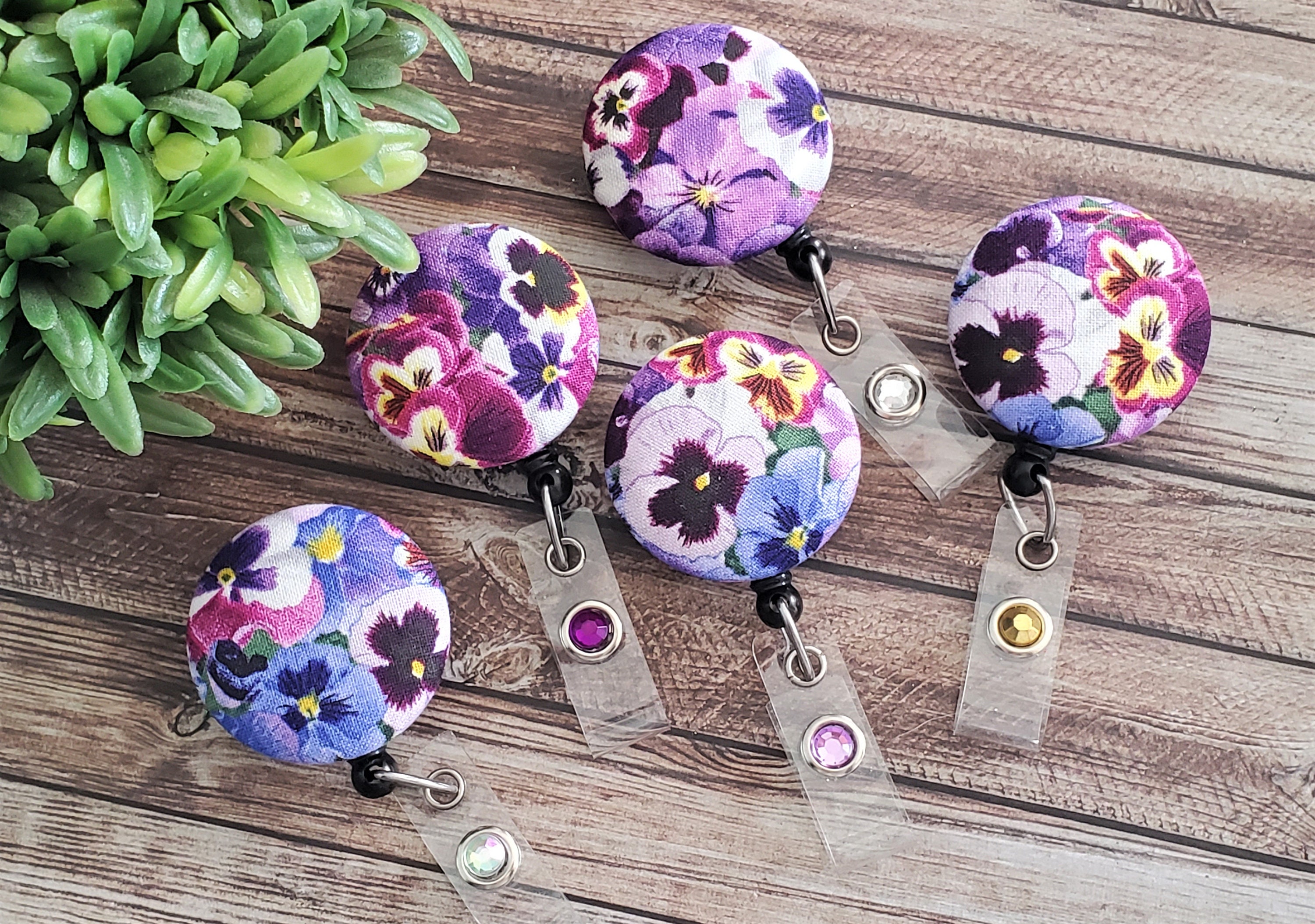 Spring Badge Reel Pansy Floral purple & Yellow Pansies - Etsy
