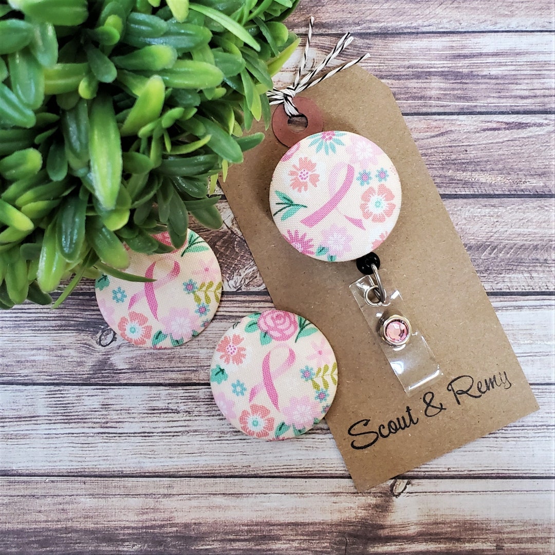 Floral Pink Ribbon Badge Reel: Breast Cancer Awareness - Etsy