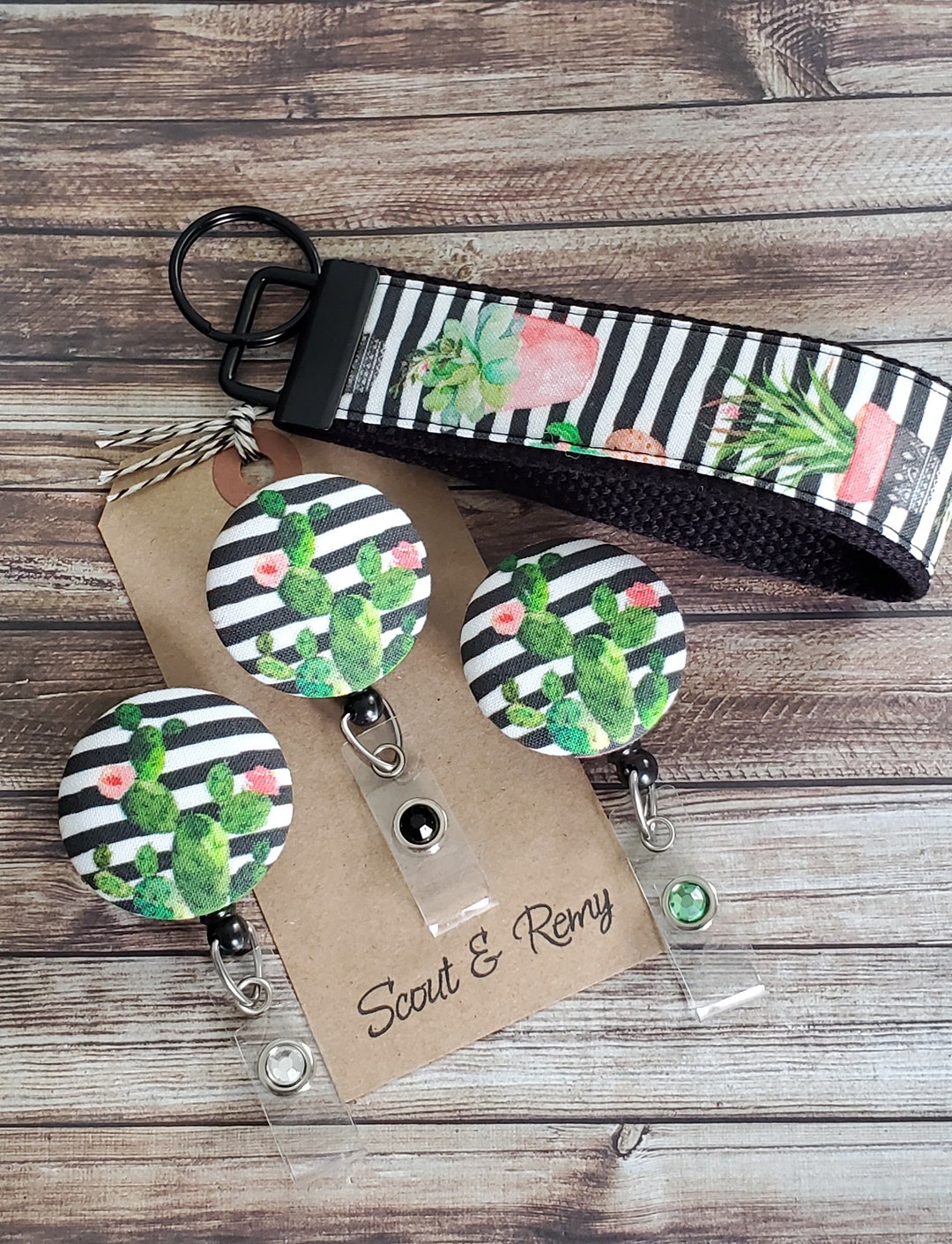 Cactus Badge Reel - Key Fob - Set - Gift Set - Cacti - Succulent ...
