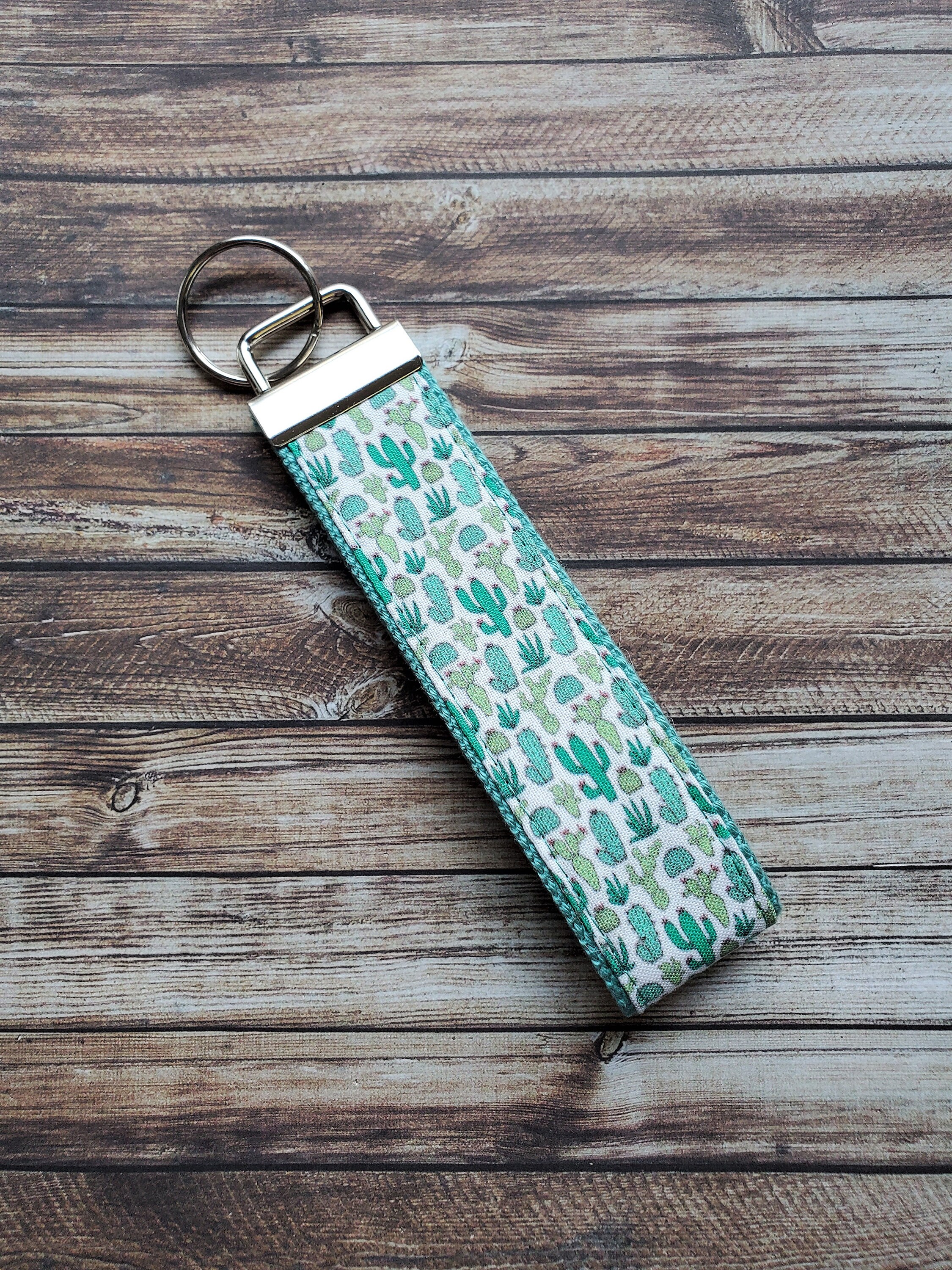 Cactus Key Fob, Wristlet, Key Chain, Succulent, Keychain, Aqua, Green ...
