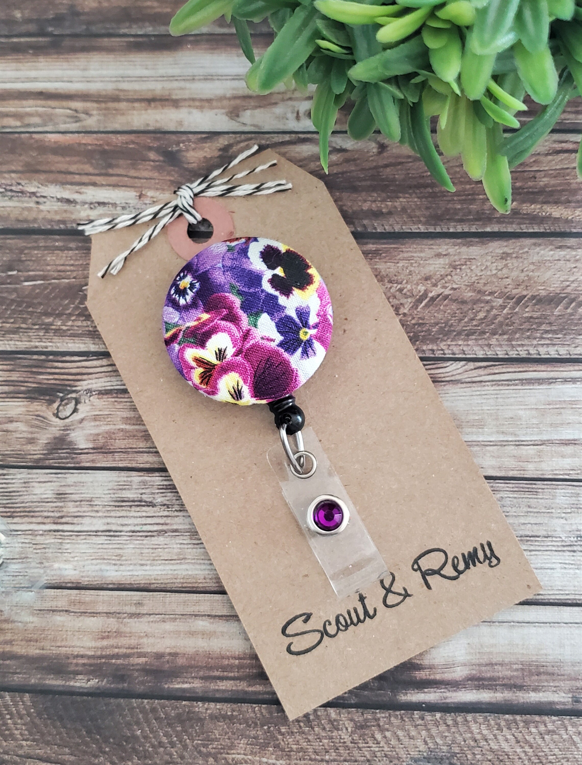 Spring Badge Reel Pansy Floral purple & Yellow Pansies - Etsy