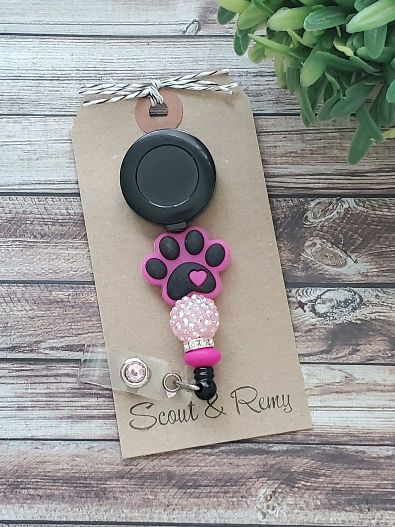 Paw Print Retractable Beaded Badge Reel Pink - Etsy