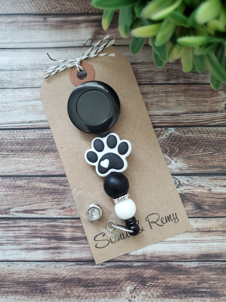 Paw Print Retractable Badge Reel in Black and White - Etsy