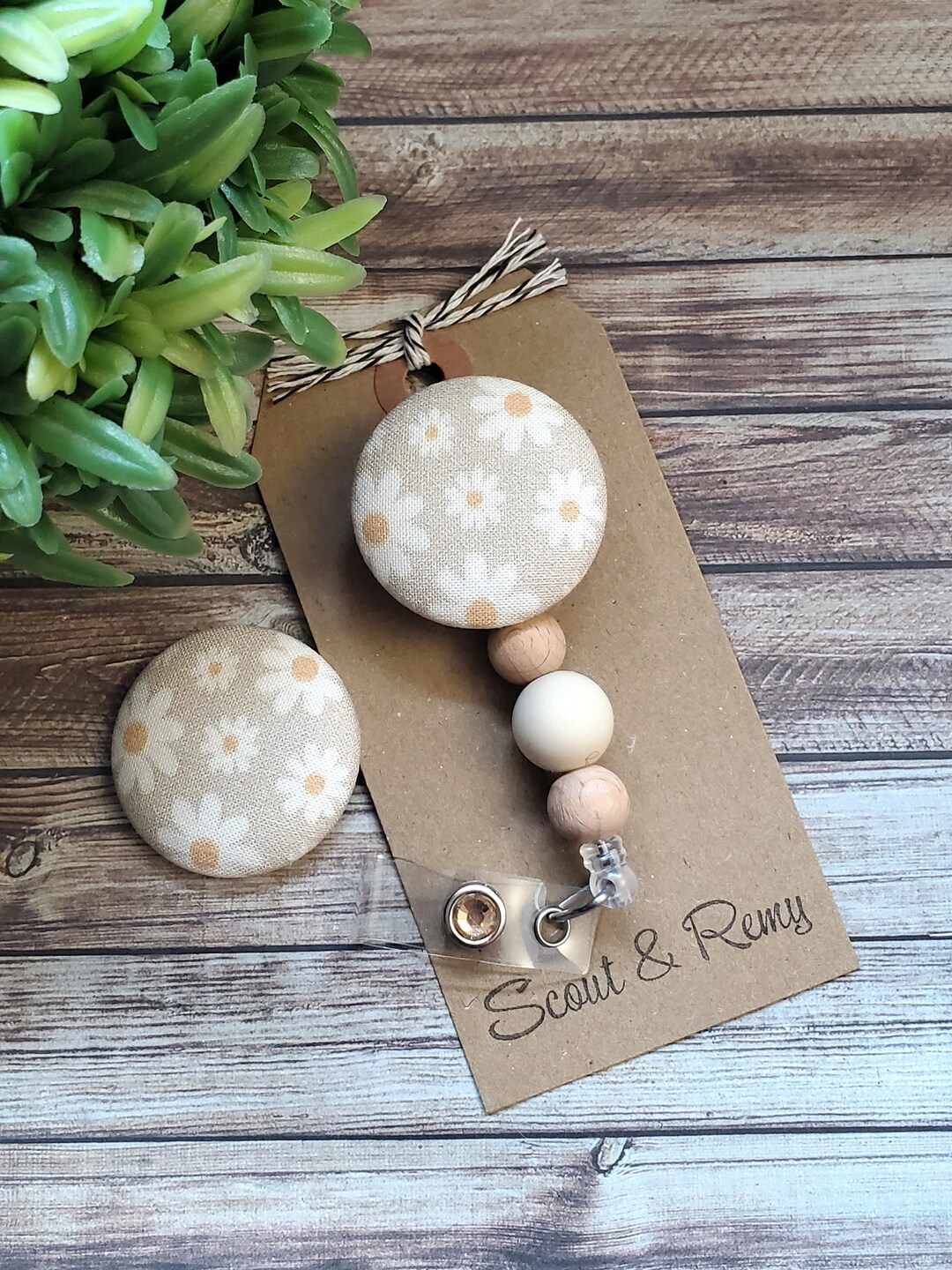 Boho Daisy in Neutral Badge Reel, Beaded Interchangeable or Permanent ...
