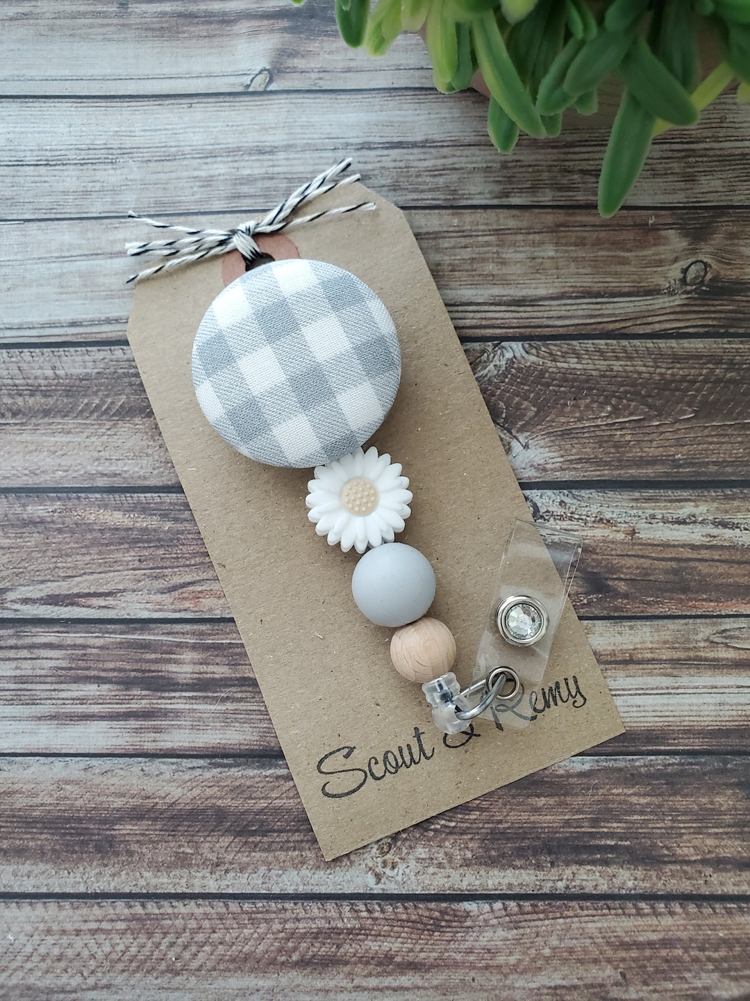 Gray Boho Daisy Neutral Retractable Beaded Badge Reel - Etsy