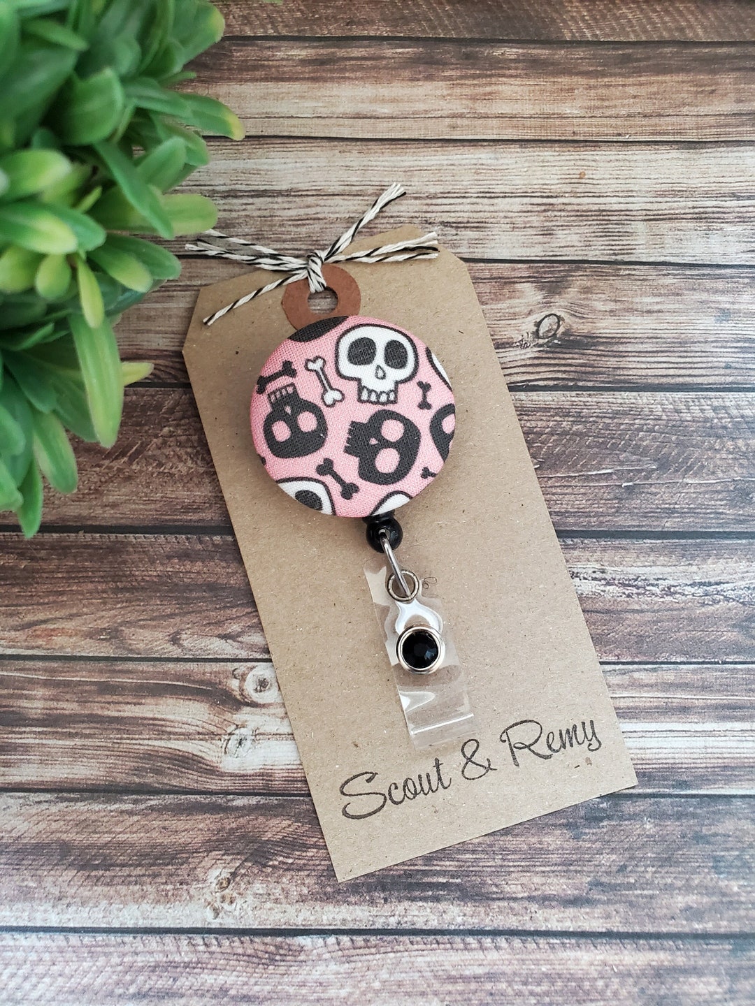 Skulls on Pink, Halloween Badge Reel, Wipeable Option - Etsy