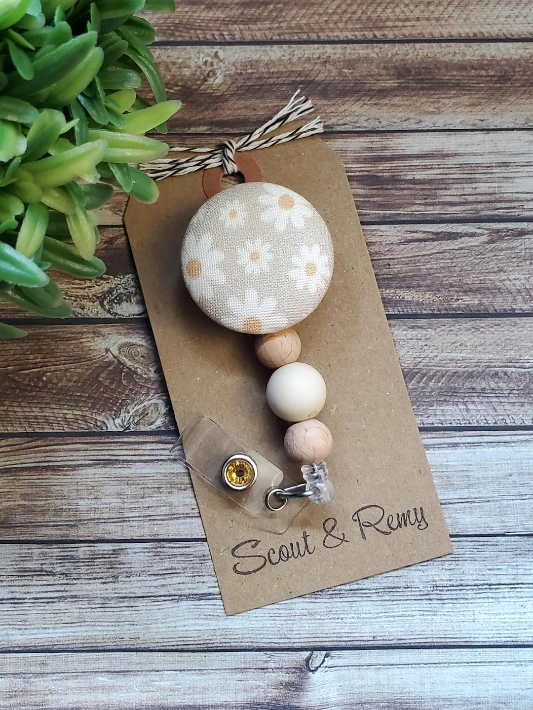 Boho Daisy in Neutral Badge Reel, Beaded Interchangeable or Permanent ...