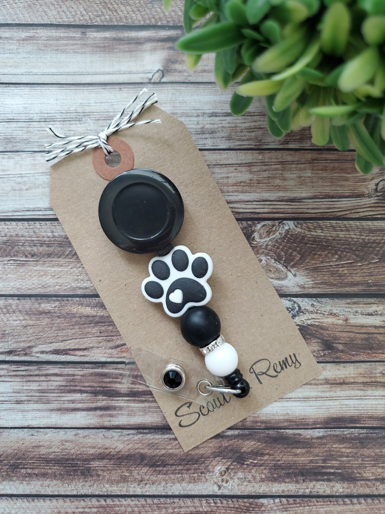 Paw Print Retractable Badge Reel in Black and White - Etsy