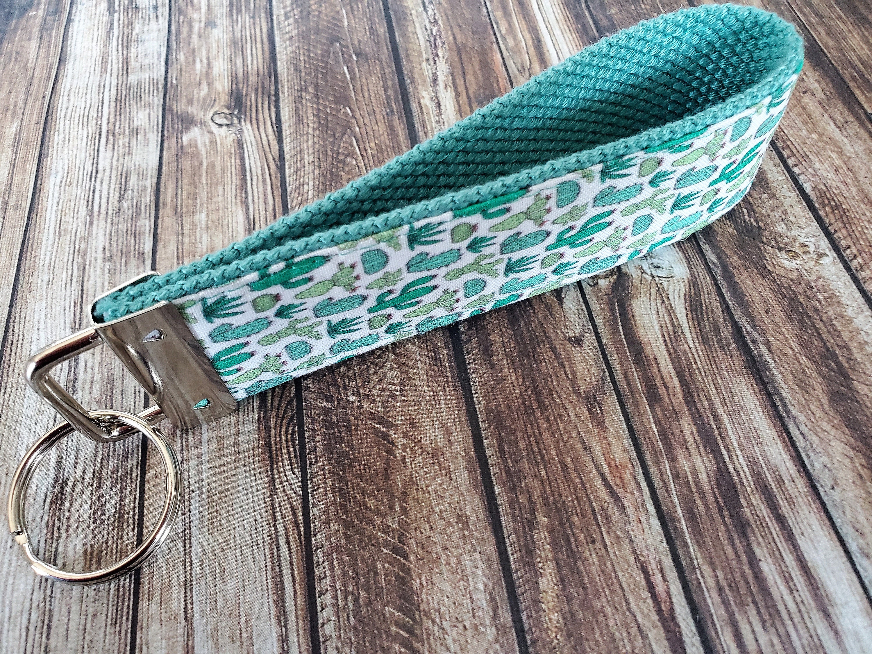 Cactus Key Fob, Wristlet, Key Chain, Succulent, Keychain, Aqua, Green ...
