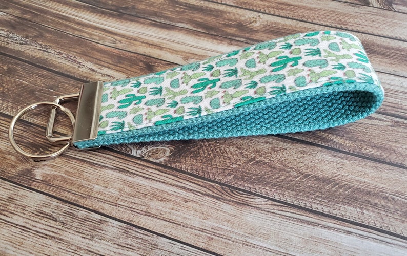 Cactus Key Fob, Wristlet, Key Chain, Succulent, Keychain, Aqua, Green ...