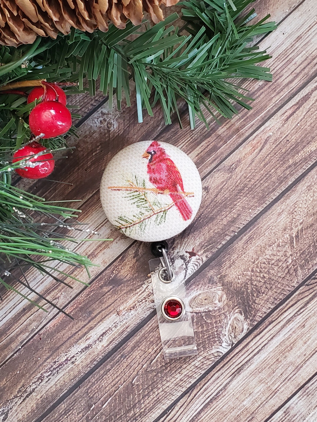 Cardinal Badge Reel: Winter Christmas Bird Badge Holder - Etsy
