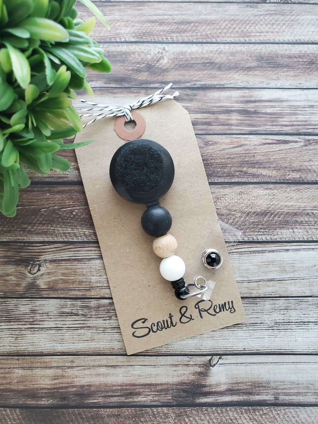 Boho Neutral Beaded Badge Reel, Black White & Tan, Covers Sold ...