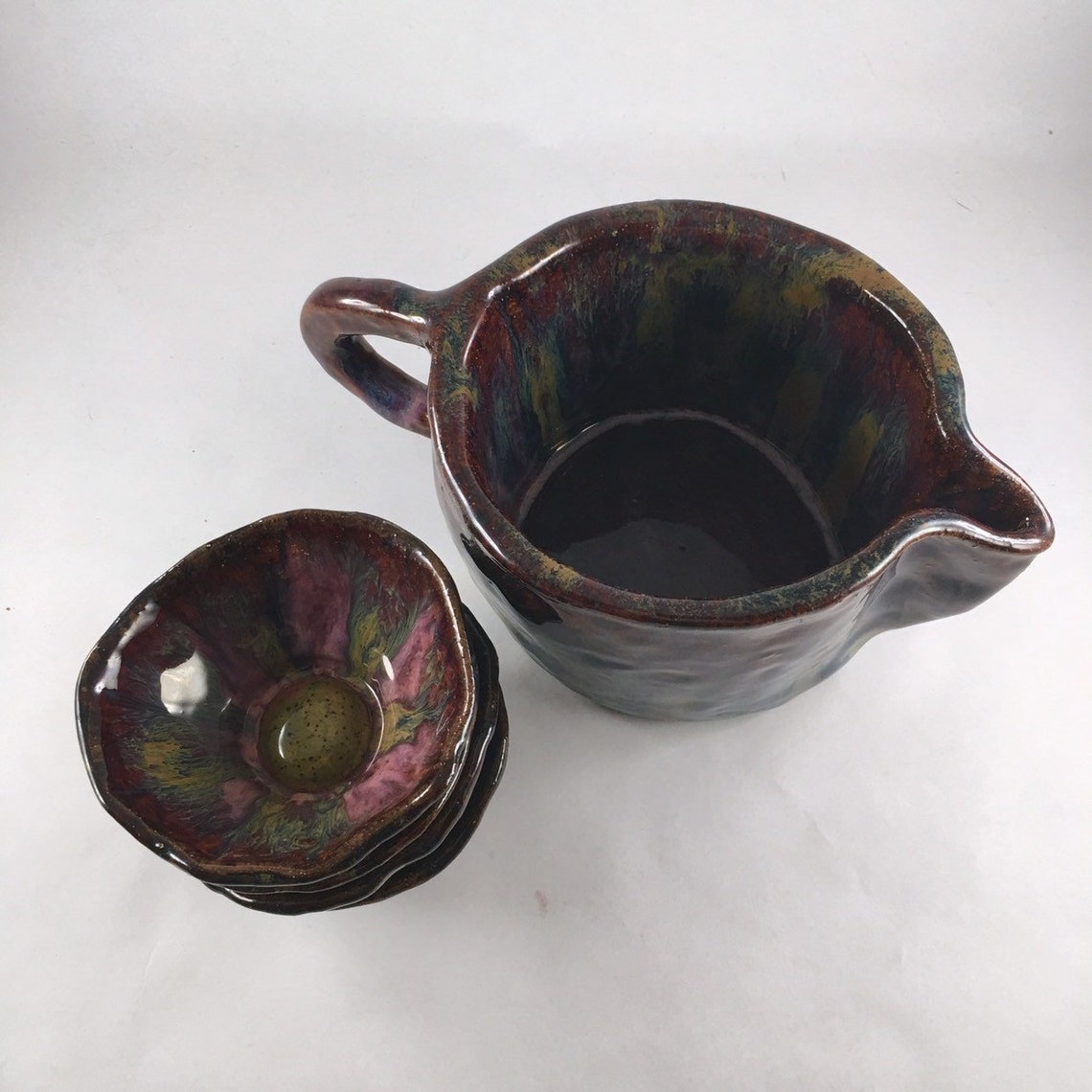 Pitcher and Cup Set Rustic Hand Built Green Blue | Etsy