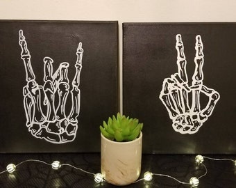 Skeleton Rock Hand Peace Sign White and Gold Music Gifts | Etsy