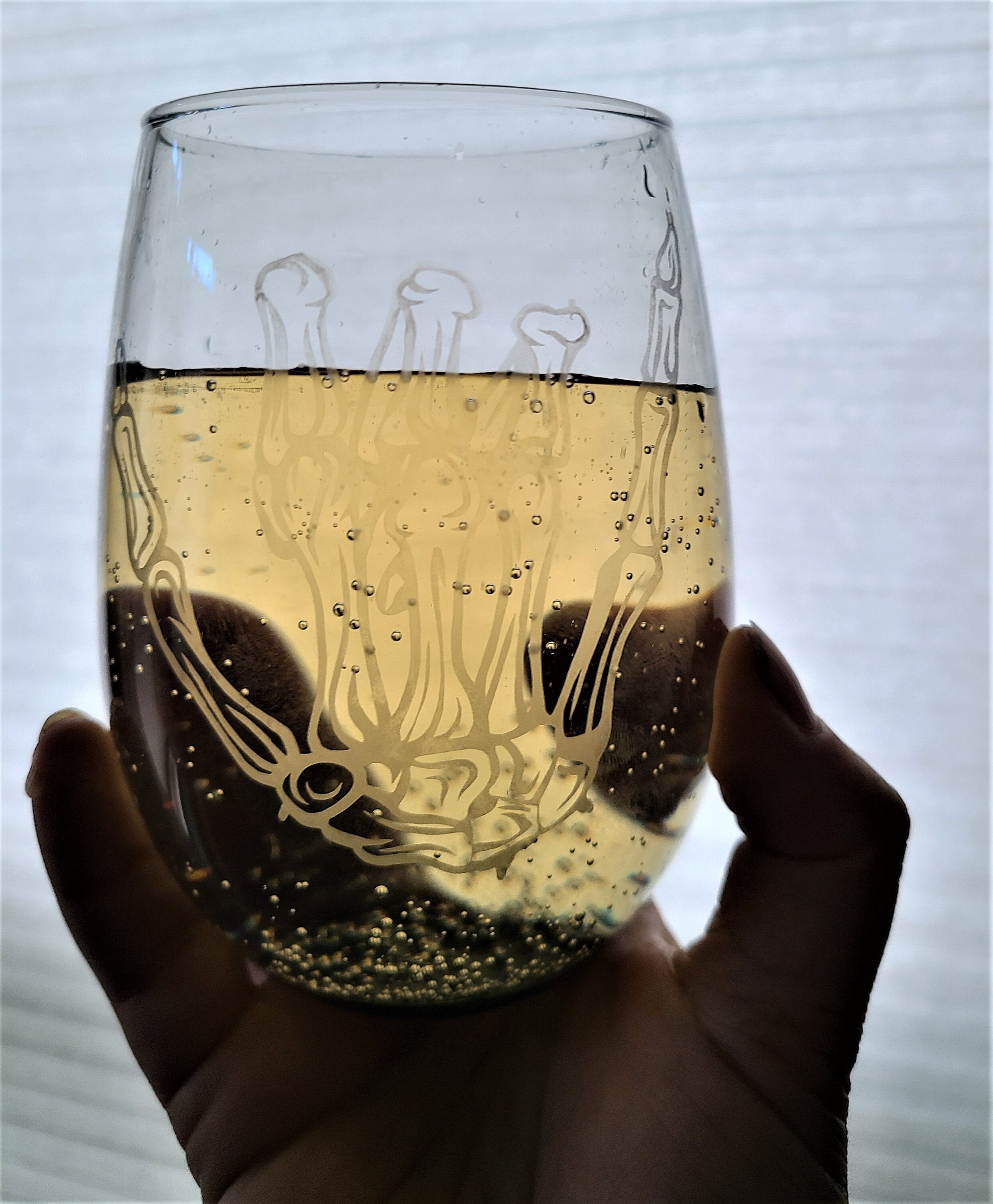 Skeleton Wine Glass Set Etched Shaka Hand Wine Glass Chill - Etsy