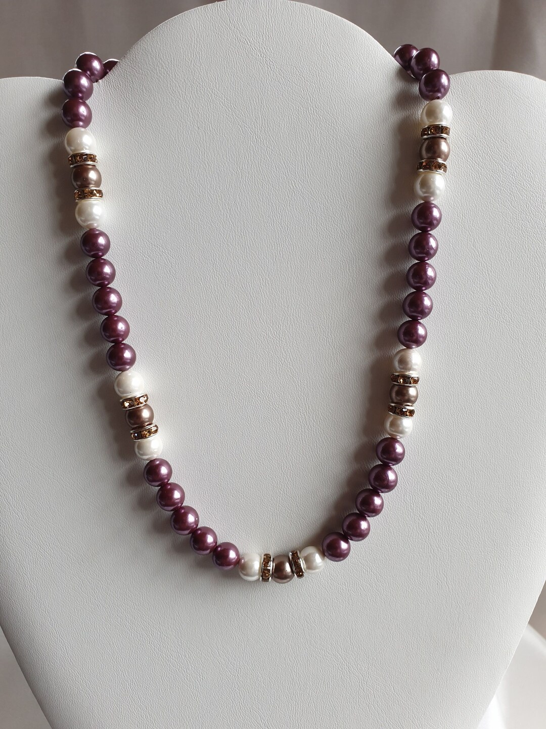 Jewelry Set Made From Shell Core Pearls, Taupe, Purple and White, 8 Mm ...