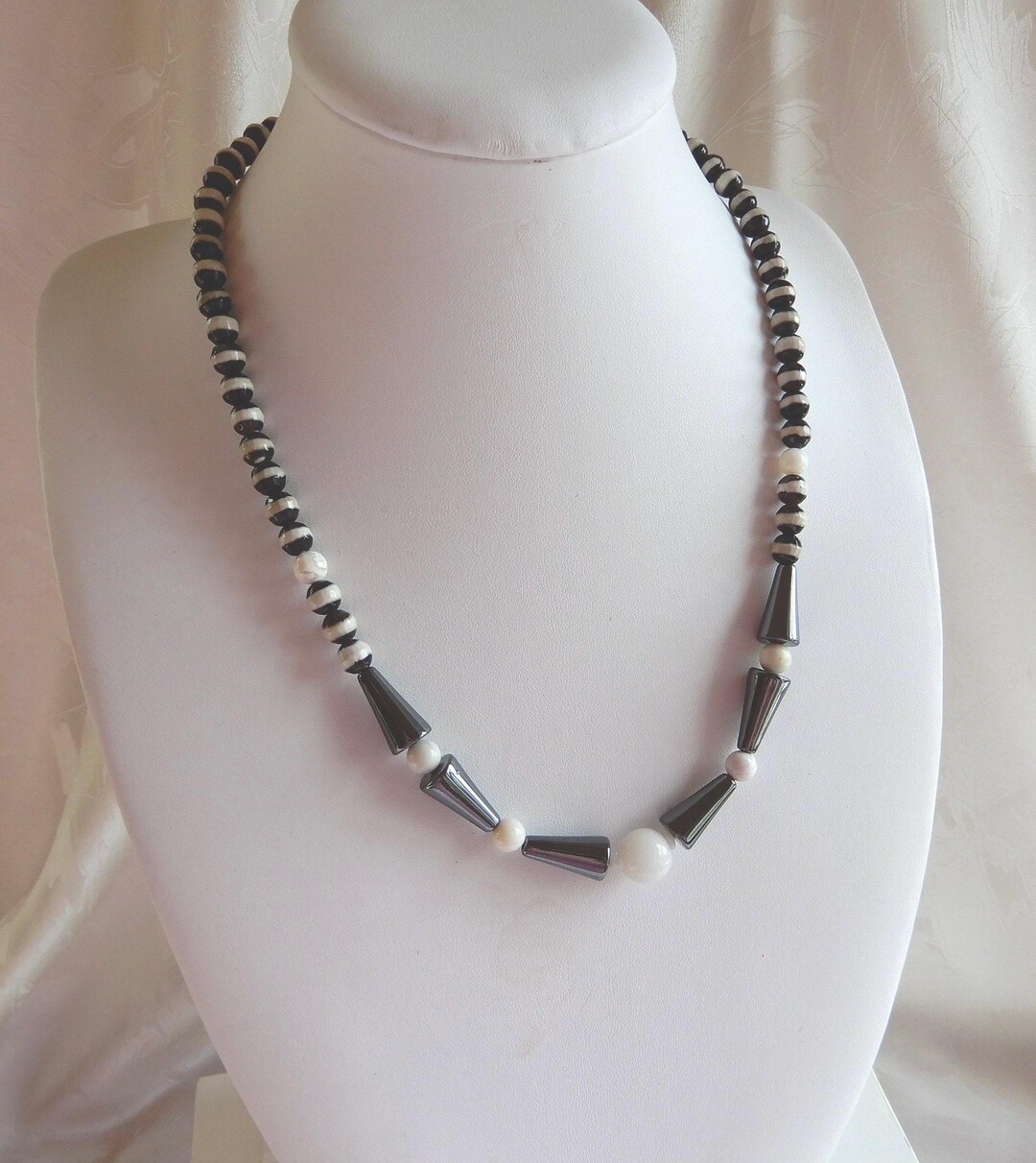 Black and White Necklace Made of 6 Mm Panda Agate, Unique Gift From ...