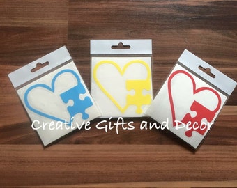 Autism Heart With Puzzle Piece 4.0 White Vinyl Decal Sticker - Etsy