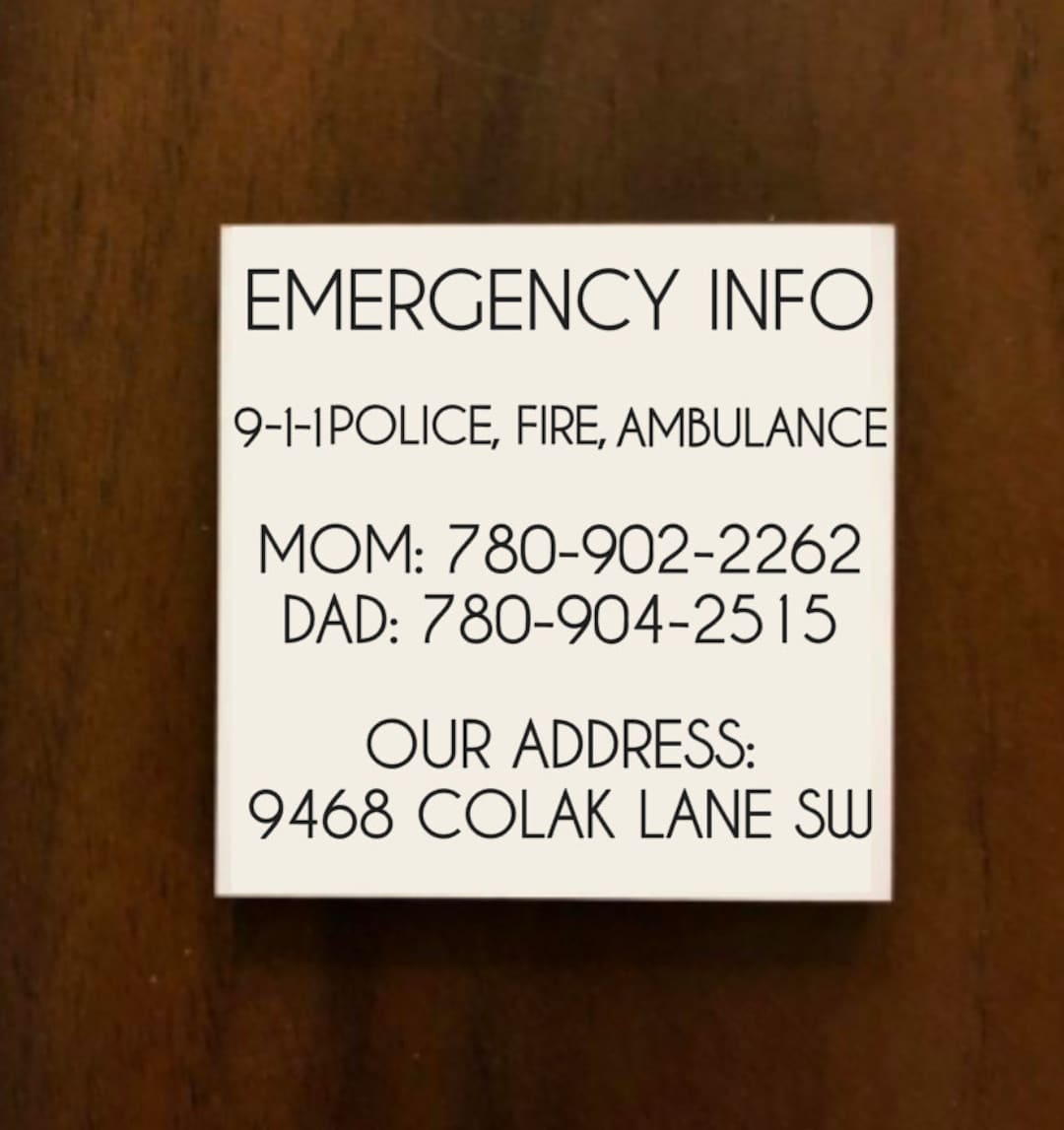 Emergency Information Magnet, Babysitter Information Magnet, Emergency ...