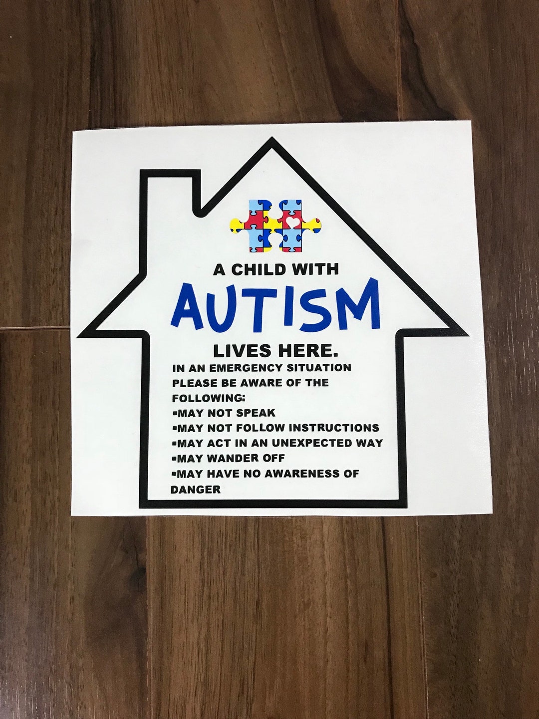 Autism Safety Decal, in Case of an Emergency, House Fire, First ...