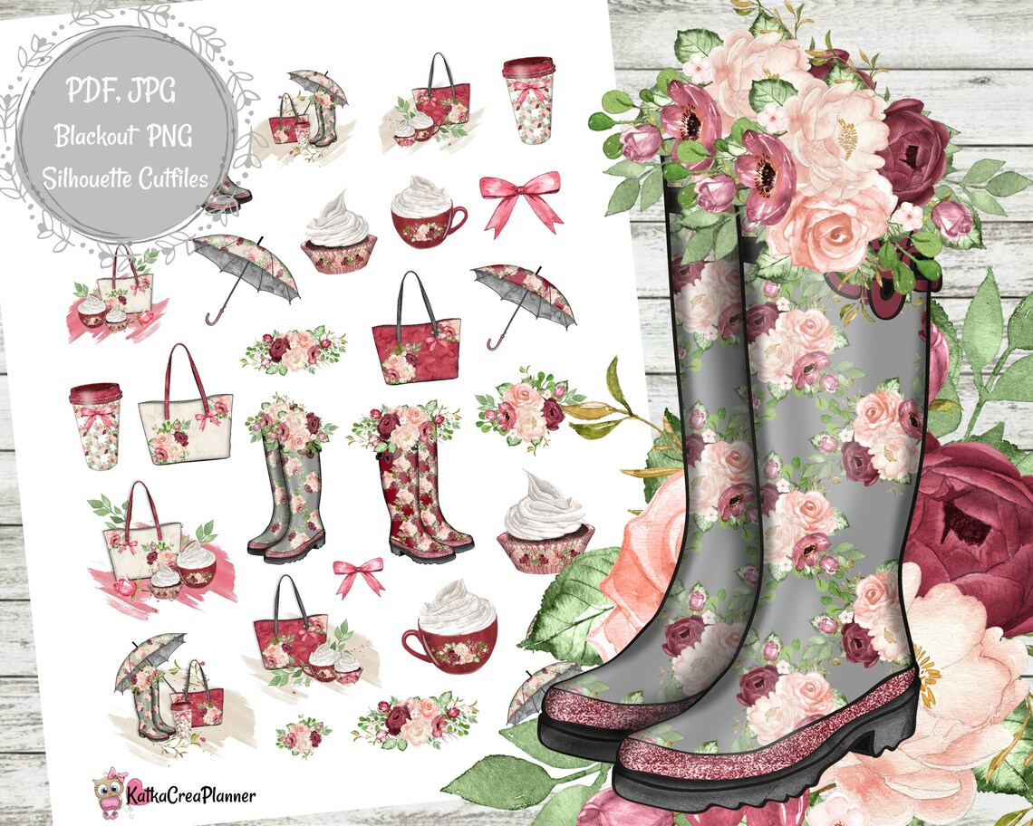 Roses in Rain Printable Stickers/erin Condren/happy - Etsy
