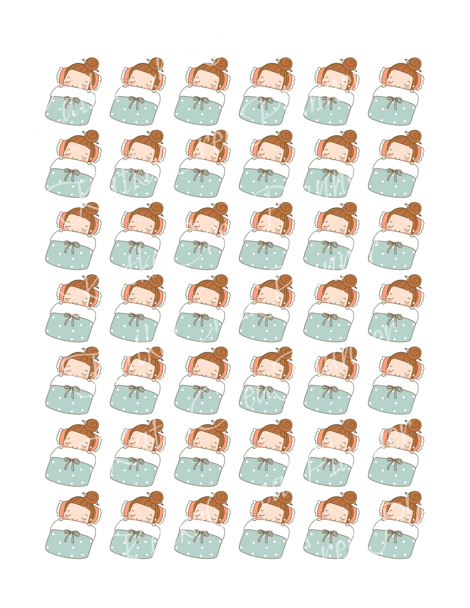 Printable Cute Sleeping Girl Planner Stickers, Bed Time Kawaii Kit ...