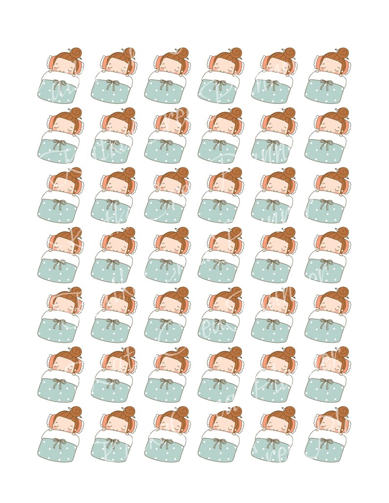 Printable Cute Sleeping Girl Planner Stickers Bed Time Kawaii - Etsy