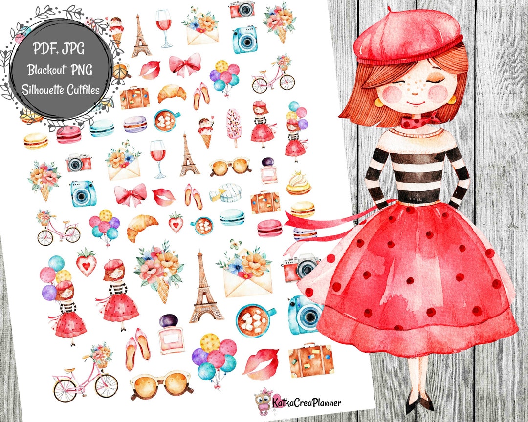 SUMMER IN PARIS Printable Stickers, Watercolor Holiday Stickers, Erin ...
