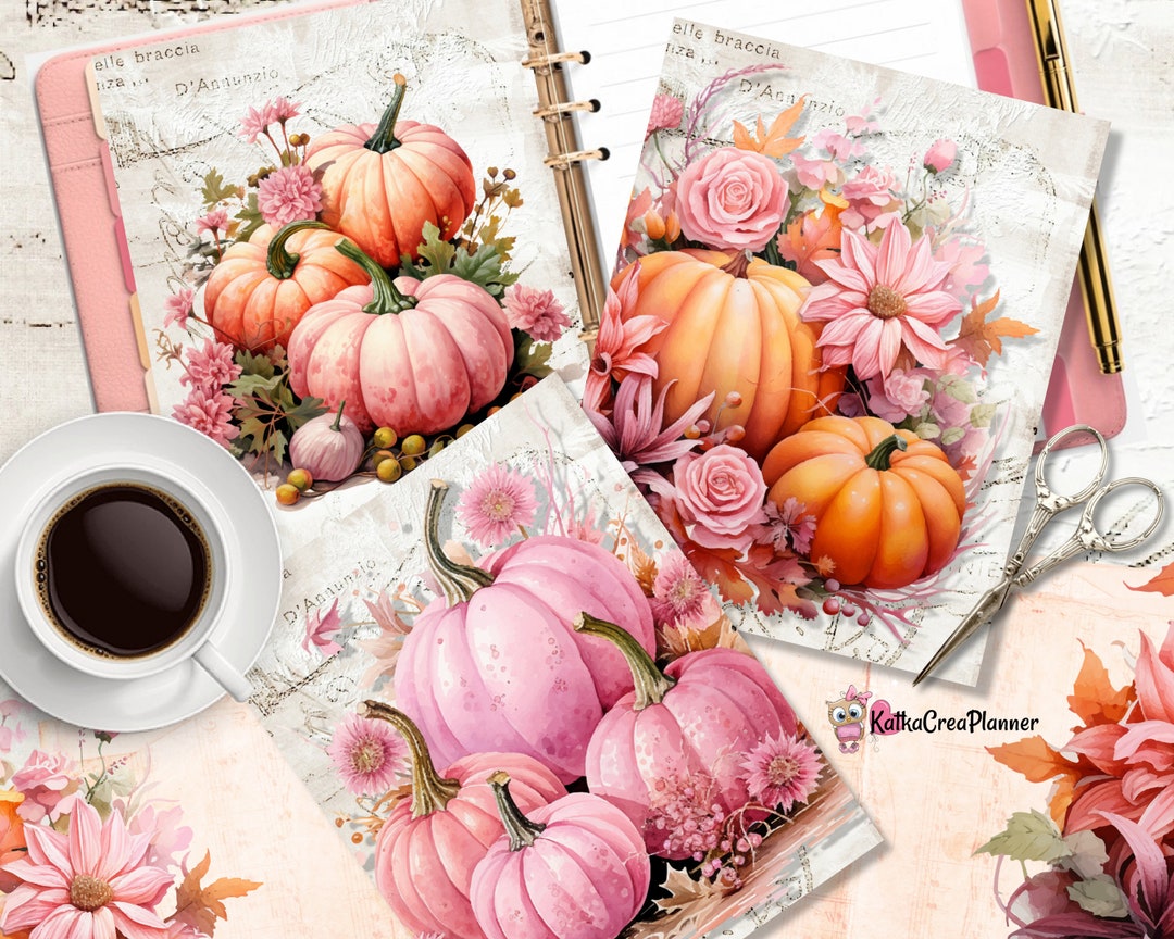Watercolor Pumpkin Planner Dashboard: Autumn Floral Design (digital ...