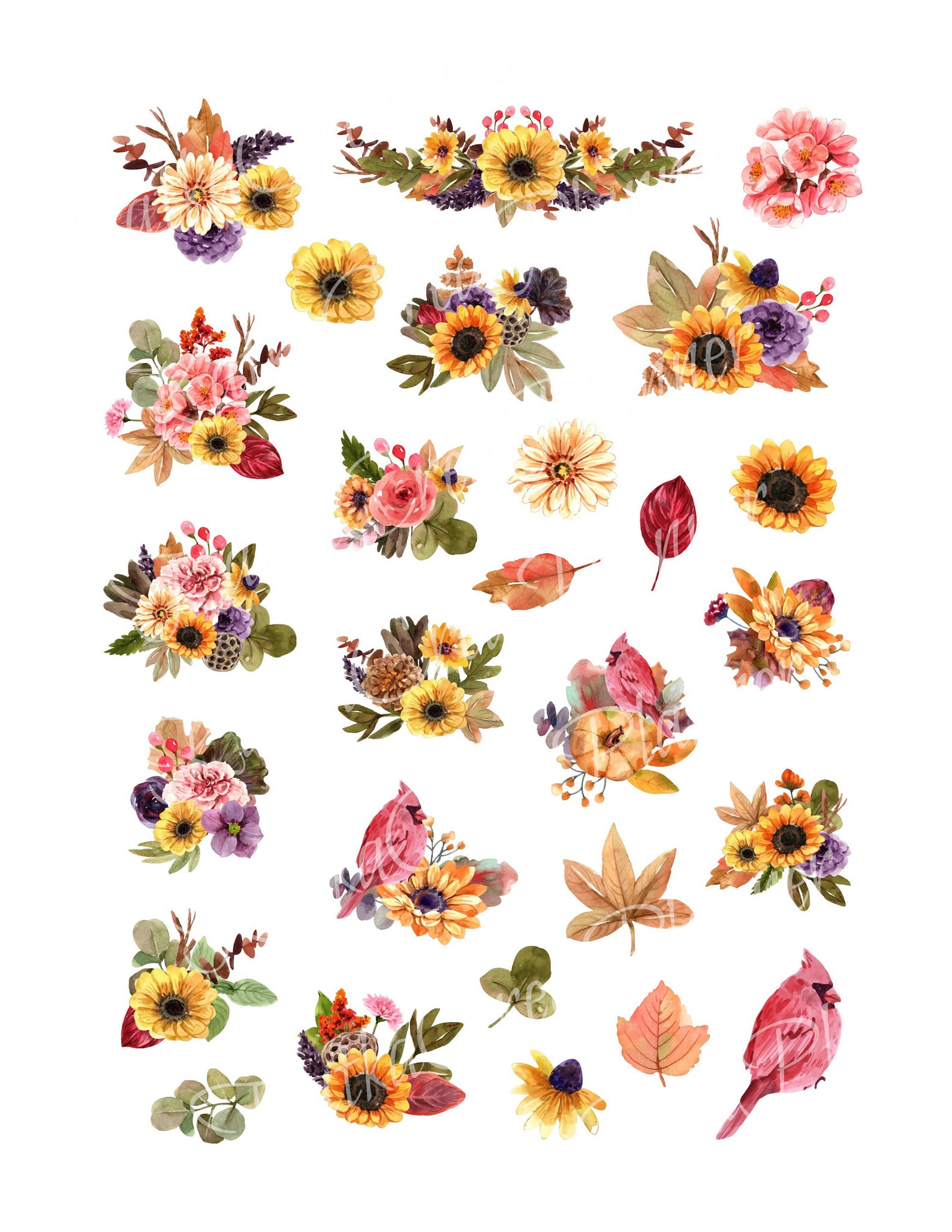 FALL FLOWERS Printable Stickers/watercolor Floral - Etsy