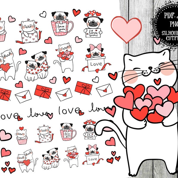 Printable Cat Valentine Stickers - Etsy