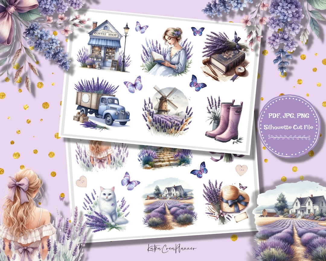 LAVENDER Printable Stickers, Bujo Stickers, Floral Watercolor Stickers ...