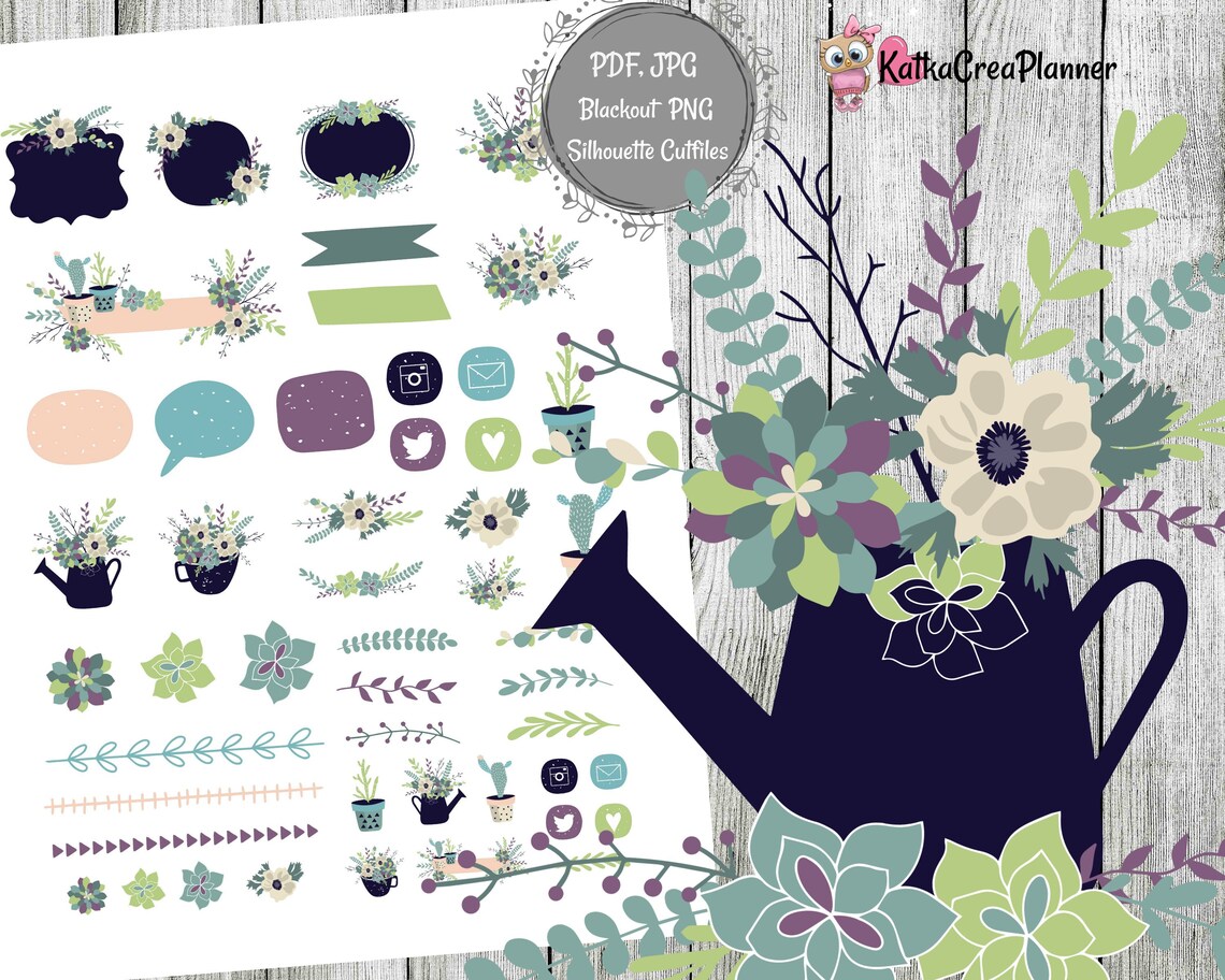 FLOWER GARDEN Printable Stickers Boho Floral Watercolor - Etsy