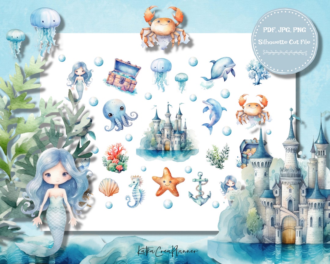 UNDER THE SEA Printable Stickers, Ocean Watercolor Decorative Stickers ...