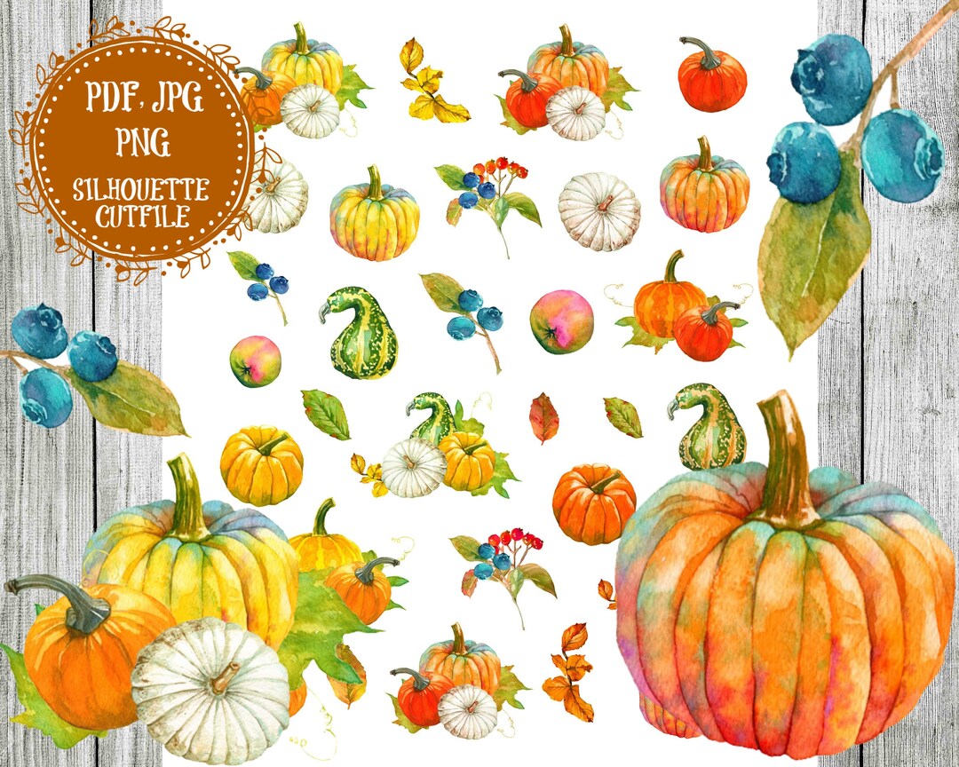 Pumpkin Watercolor Printable Planner Stickers, Filofax, Happy Planner ...