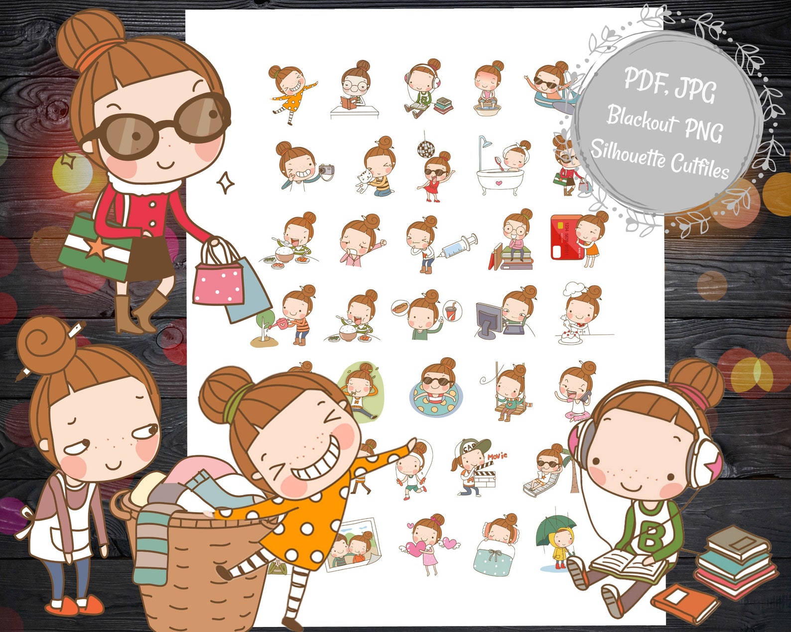 CUTE PLANNER GIRL Printable Stickers/kawaii Girl Stickers/girl - Etsy