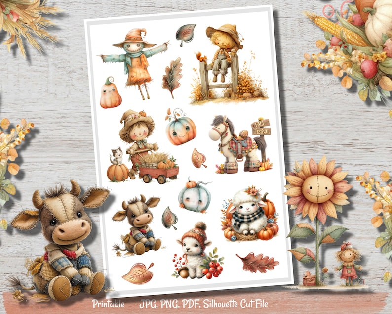 FALL FARM Printable Deco Stickers/country Scrapbook Stickers/cottage ...
