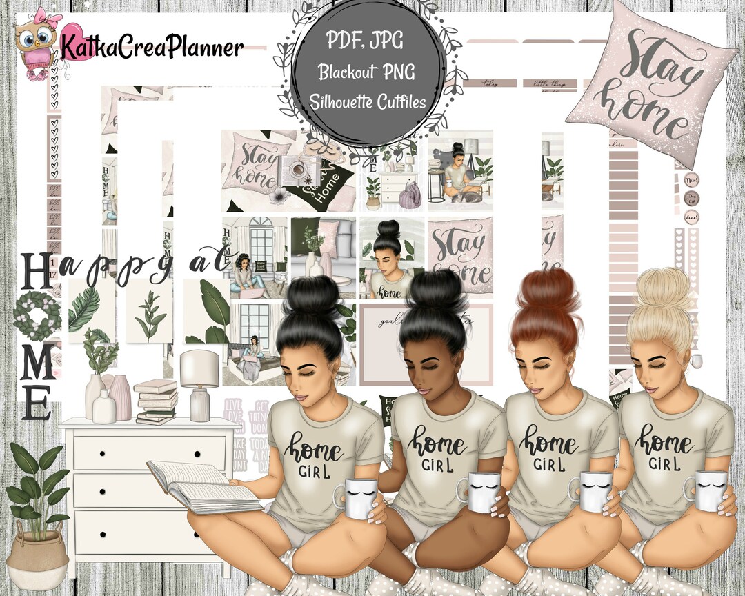 STAY AT HOME Printable Planner Stickers for Erin Condren Planner/ Sweet ...