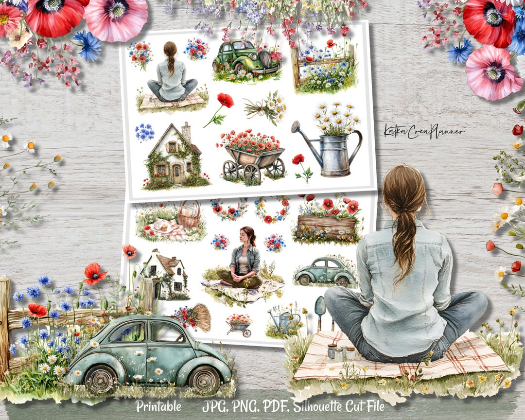 Floral Meadow Watercolor Printable Stickers: Planner Scrapbook Decor ...