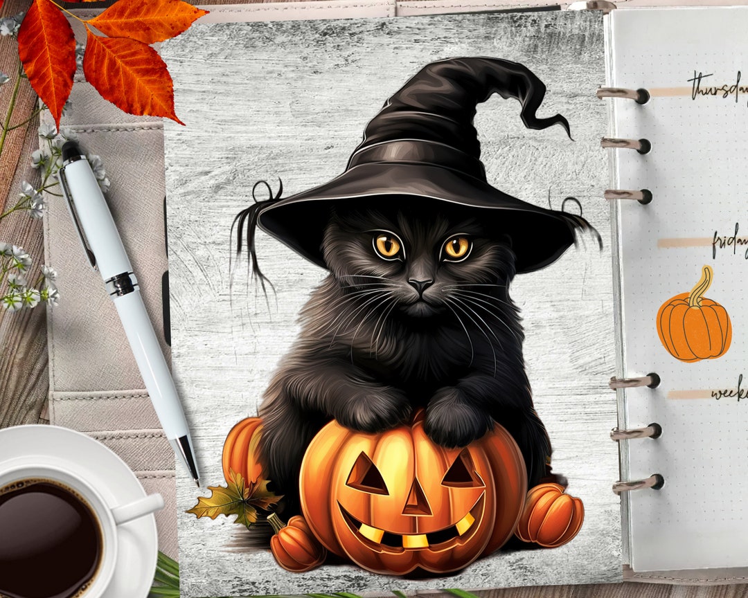 WITCH CAT Printable Planner Cover/halloween Digital Paper/mystical ...