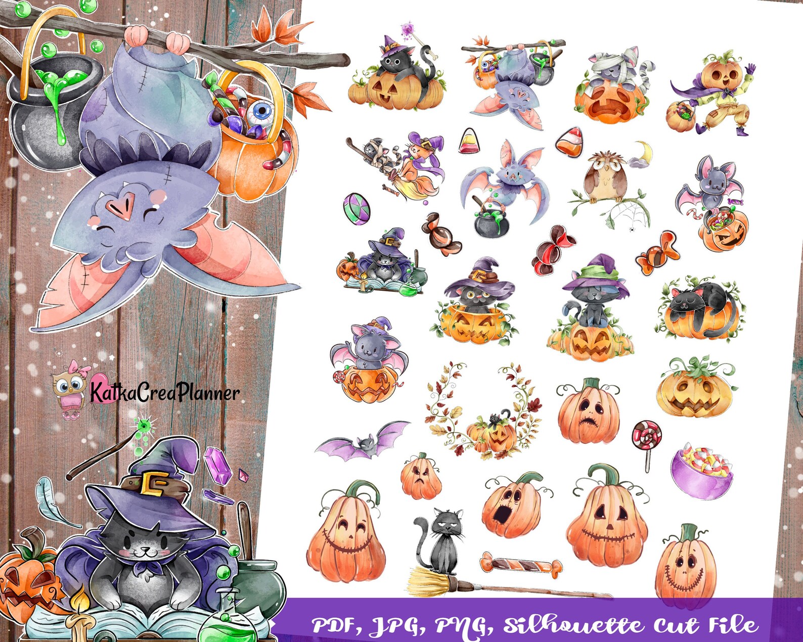 Cute Halloween Stickers, Printable Planner Stickers, Pumpkin Stickers ...