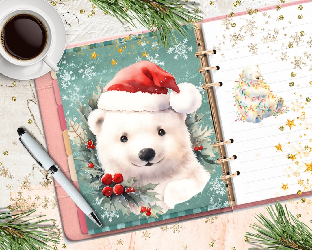Santa Polar Bear Printable Planner Cover/winter Planner Divider/teddy ...