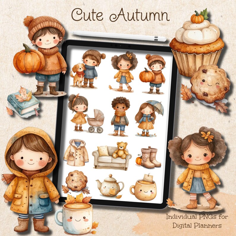 CUTE AUTUMN Printable Stickers, Fall Caracters Digital Sticker, Autumn ...