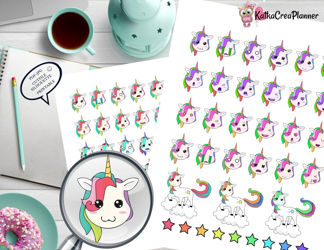 Unicorn Emotions Planner Stickers, Happy Planner Sticker Kit, Planner ...
