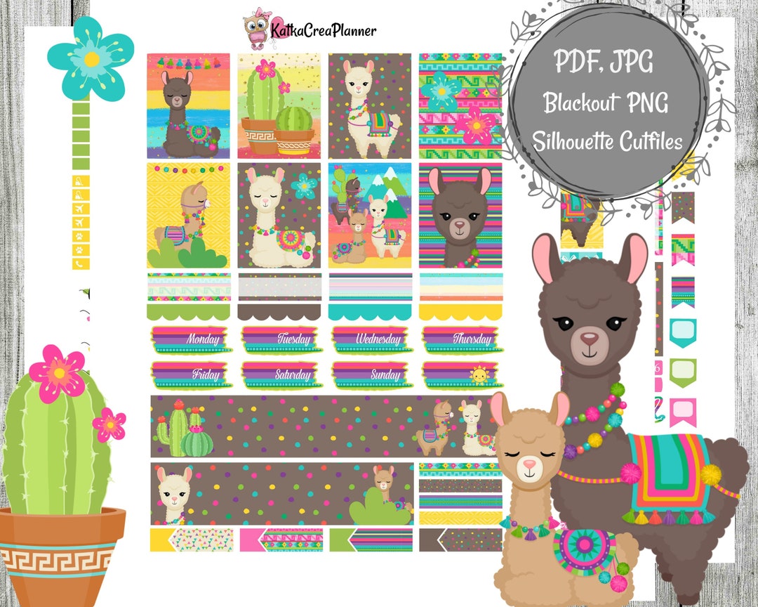 Colorful Llamas Printable Planner Stickers/erin Condren Weekly Kit ...