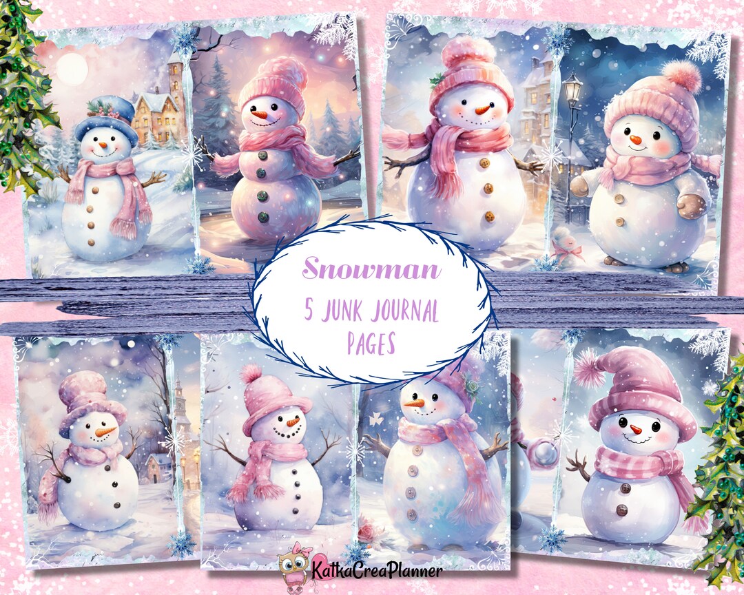 CUTE SNOWMAN Printable Junk Journal Pages/winter Junk Journal Kit/snowy ...