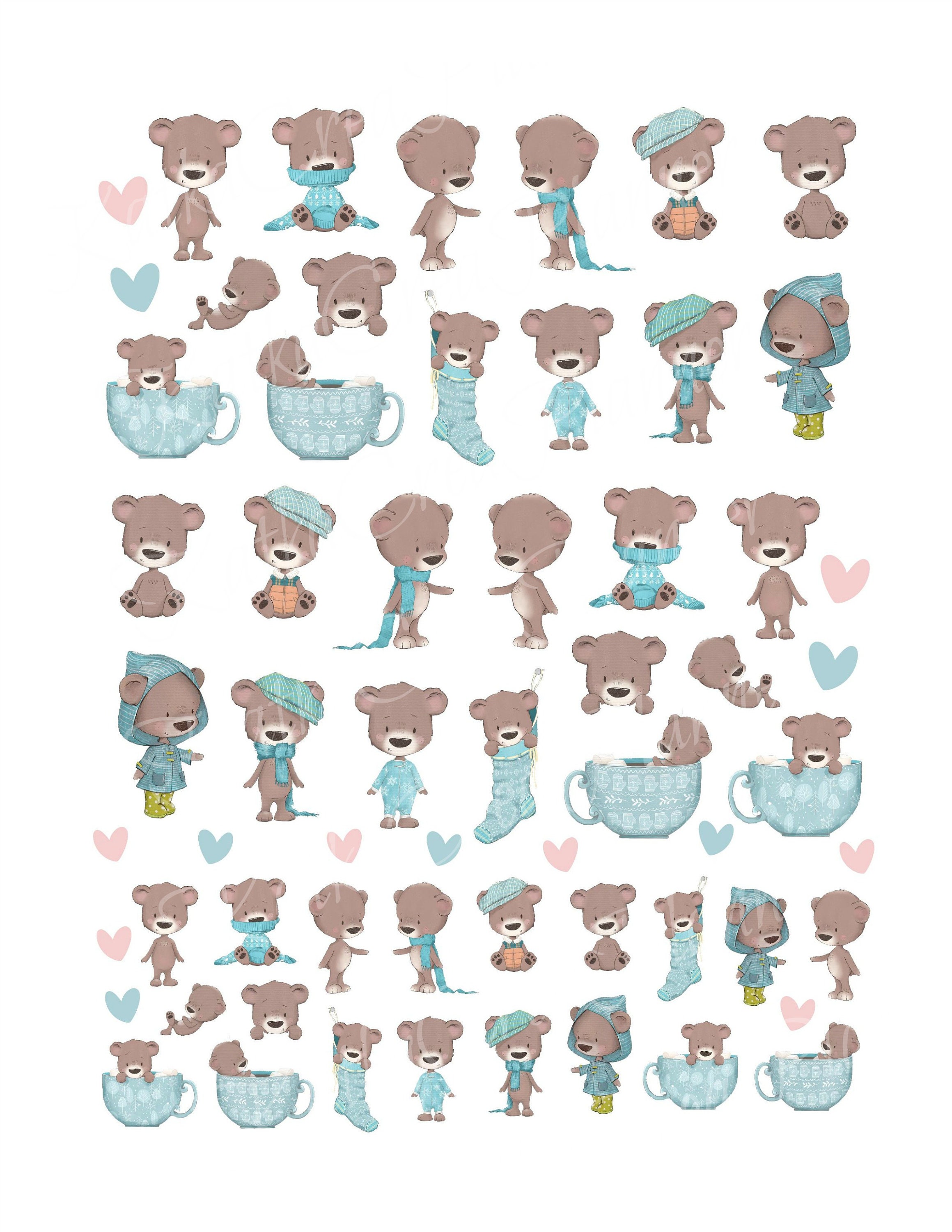 Cute Teddy Bear Printable Planner Stickers Filofax Happy | Etsy