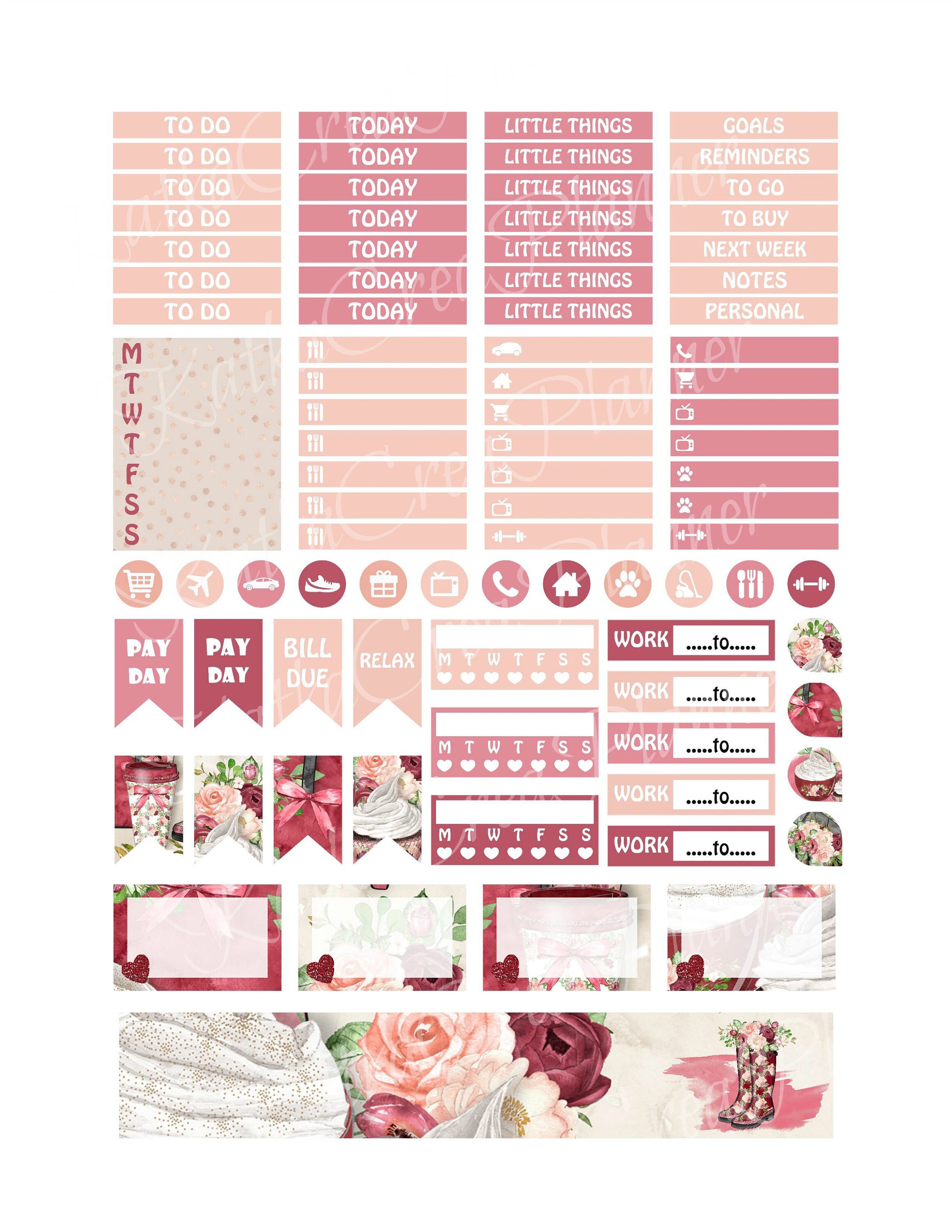 Rain Romance Printable Planner Stickers Erin Condren Weekly | Etsy