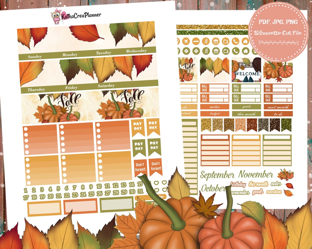 FALL TIME Monthly Kit, Printable September October November Stickers ...
